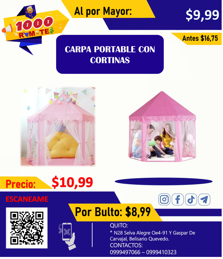 CARPA PORTABLE CON CORTINAS - 1000 remates